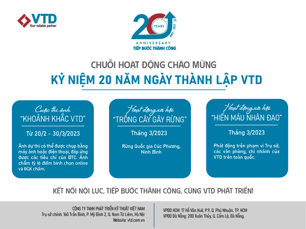 CHUỖI CÁC HOẠT ĐỘNG SỰ KIỆN CHÀO MỪNG KỶ NIỆM 20 NĂM THÀNH LẬP VTD - VTD